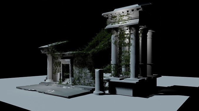 temple 3d building with columns and ivy growing 3D model | CGTrader