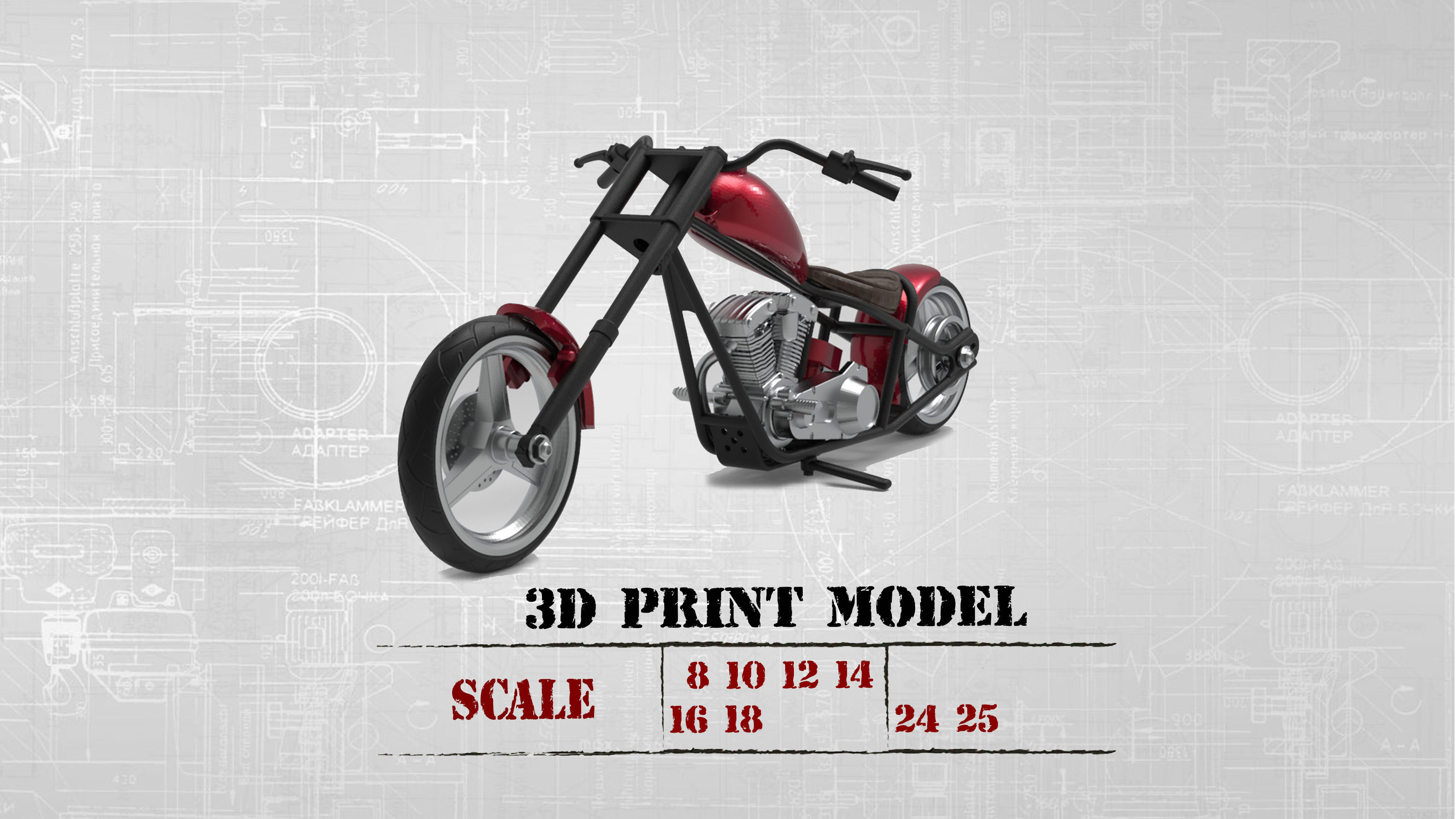 Chopper custom biker motorcycle STL printable 3D model 3D printable ...