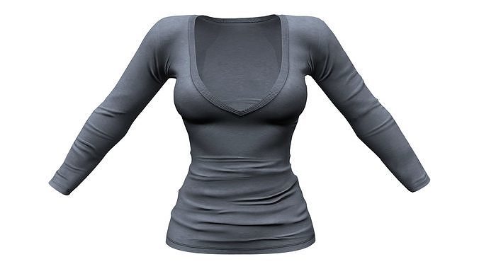 3D model Womens Deep Cleavage Long Sleeved Top VR / AR / low-poly ...