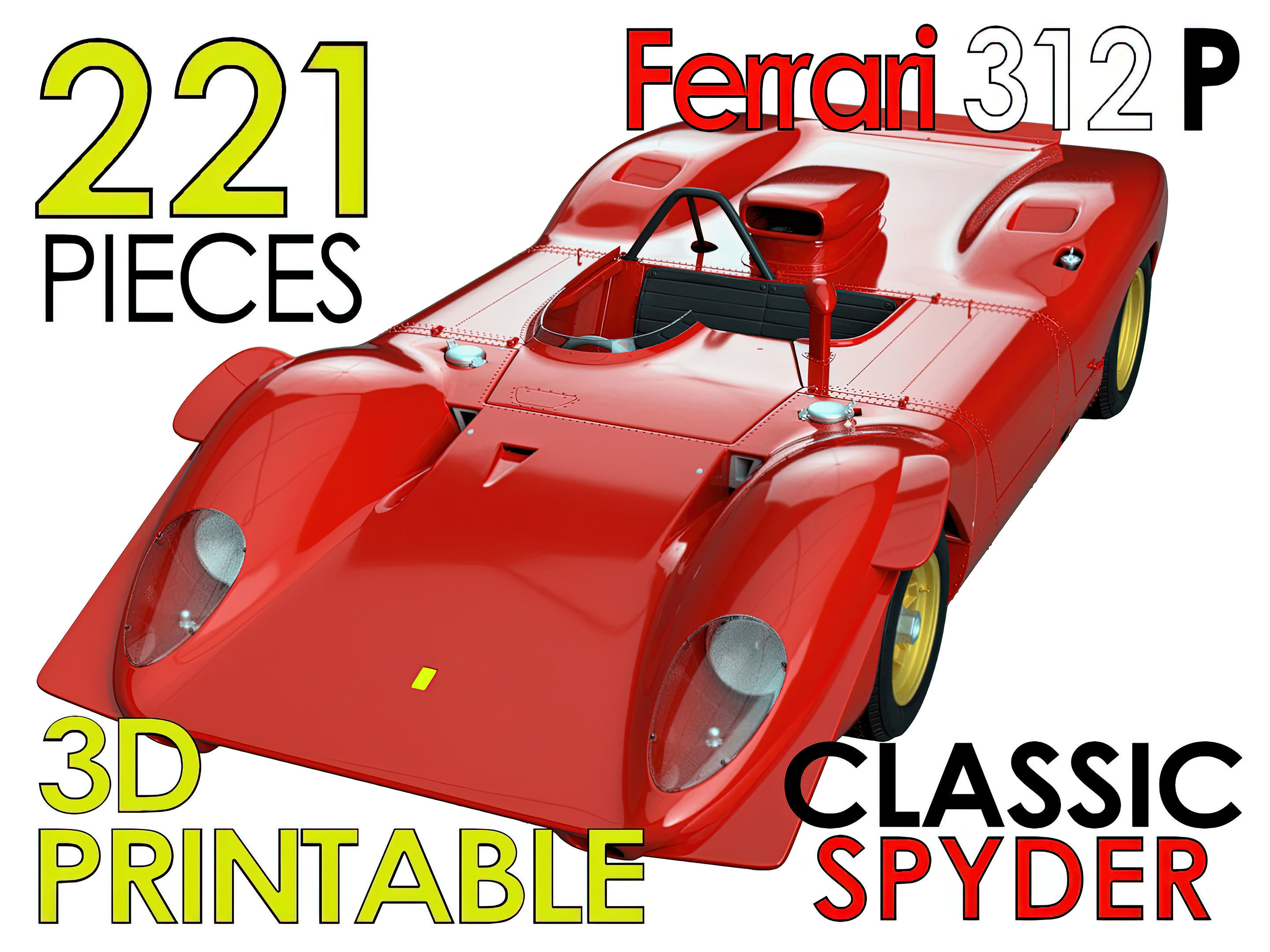 Ferrari 312 P Spyder Classic - Car Kit 3D model 3D printable | CGTrader