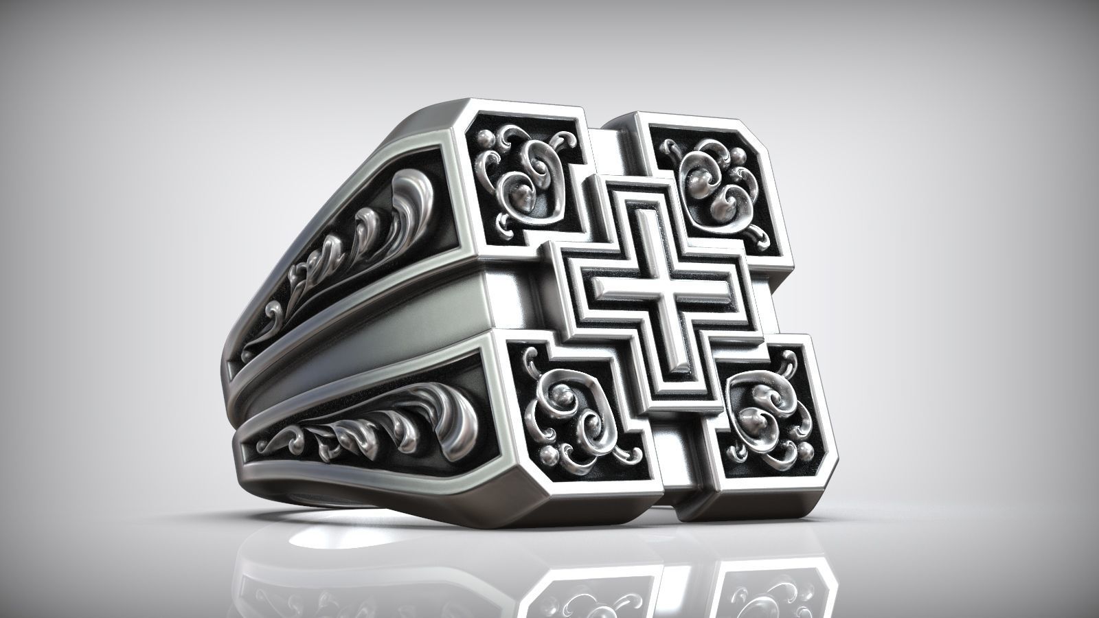Square Cross Pattern Silver Signet 3D model 3D printable | CGTrader