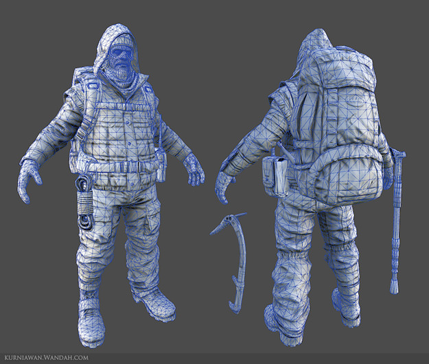 3D model Adventurer two men with backpacks and poles VR / AR / low-poly ...