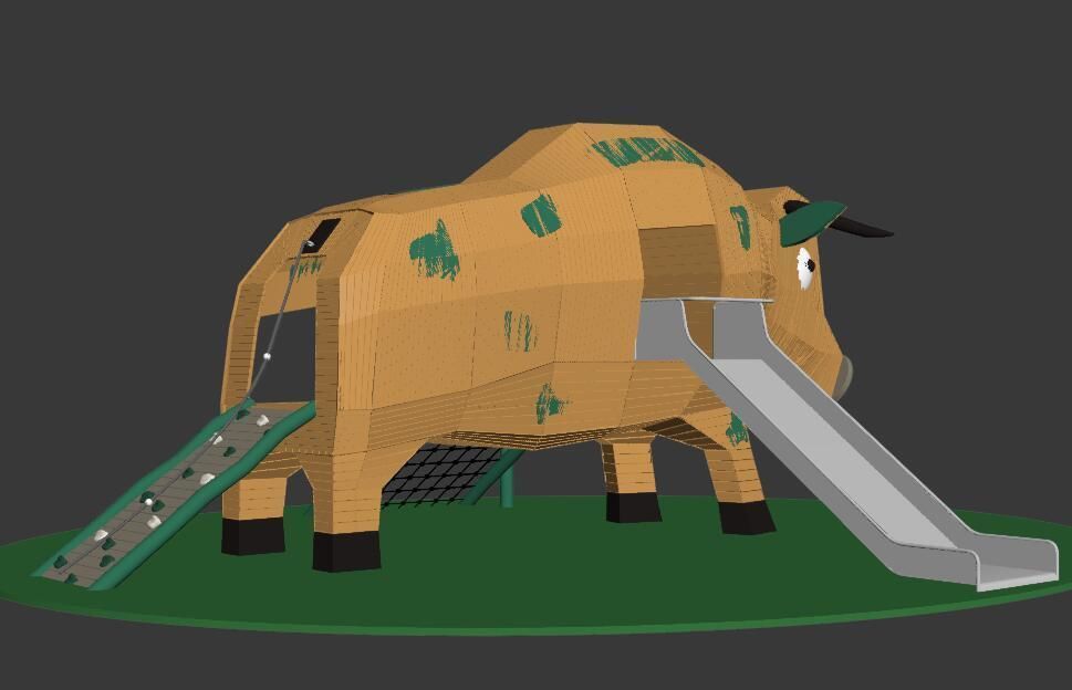 wood animal playground cattle with slide and climbing system 3D model ...