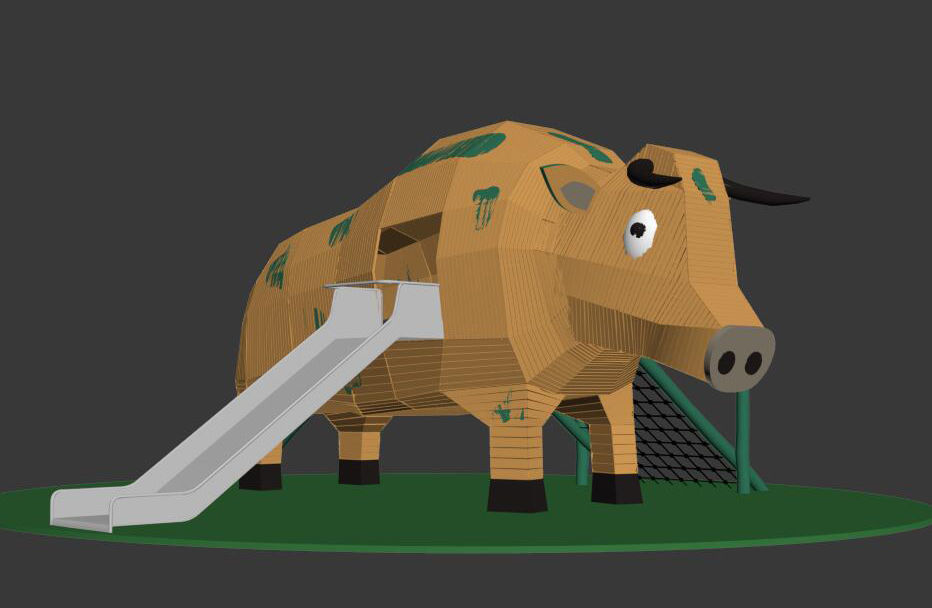 wood animal playground cattle with slide and climbing system 3D model ...