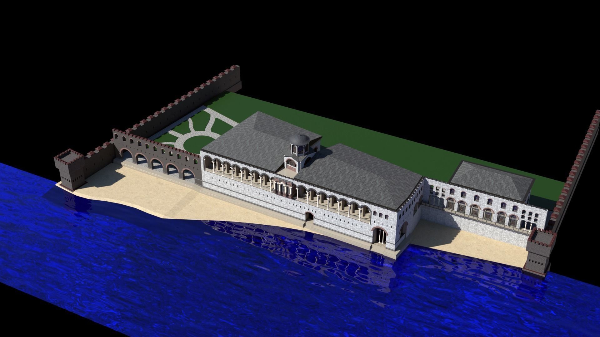 3D model boukoleon building with arches and windows VR / AR / low-poly ...