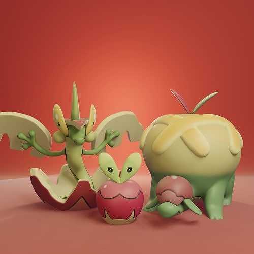 Pokemon - Applin Flapple and Appletun with 2 poses 3D model 3D ...
