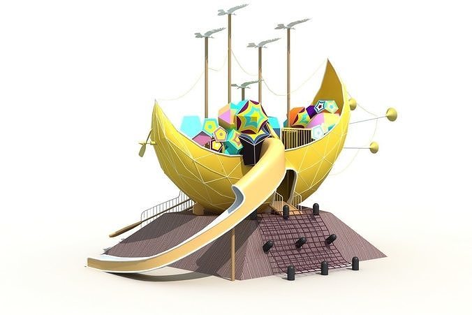 Scenic spot moon ship theme kids playground equipment 3D model | CGTrader