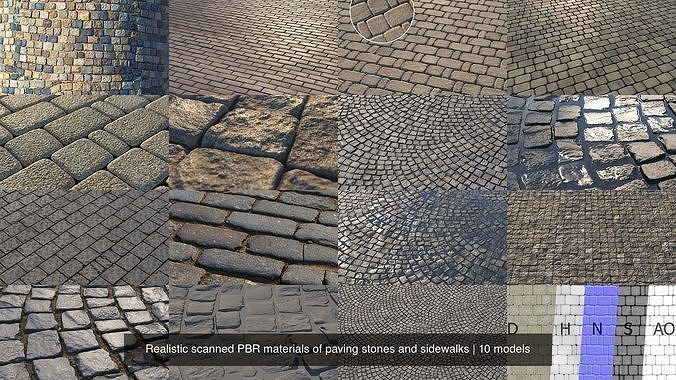 Realistic scanned PBR materials of paving stones and sidewalks 3D Model ...