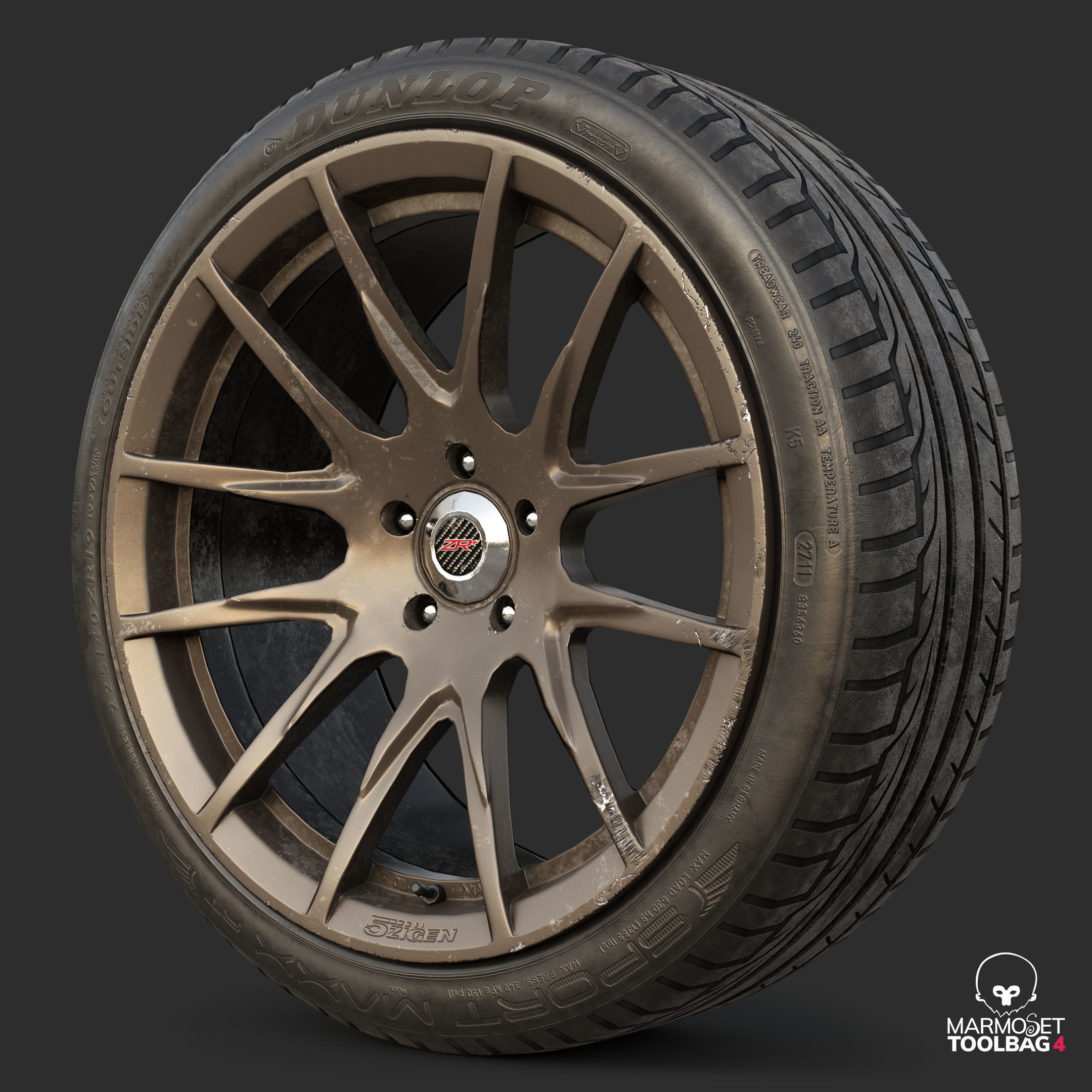 3D model Rim 5Zigen ZR and Tire Dunlop Sport Maxx Low Poly VR / AR ...
