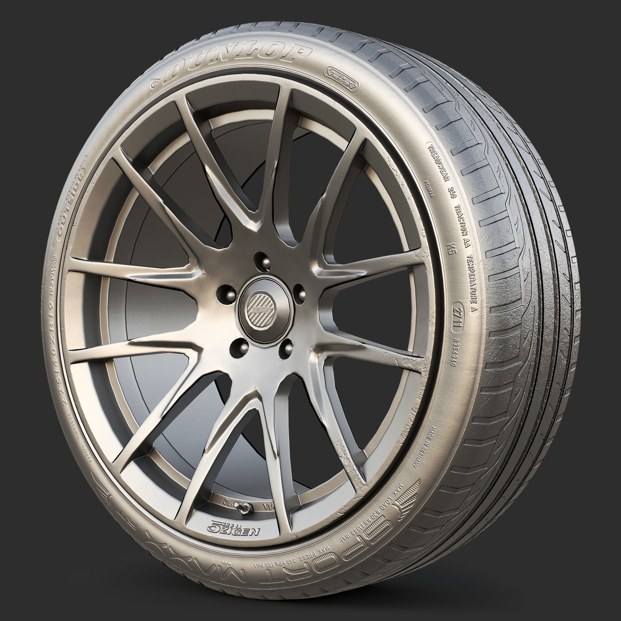 3D model Rim 5Zigen ZR and Tire Dunlop Sport Maxx Low Poly VR / AR ...