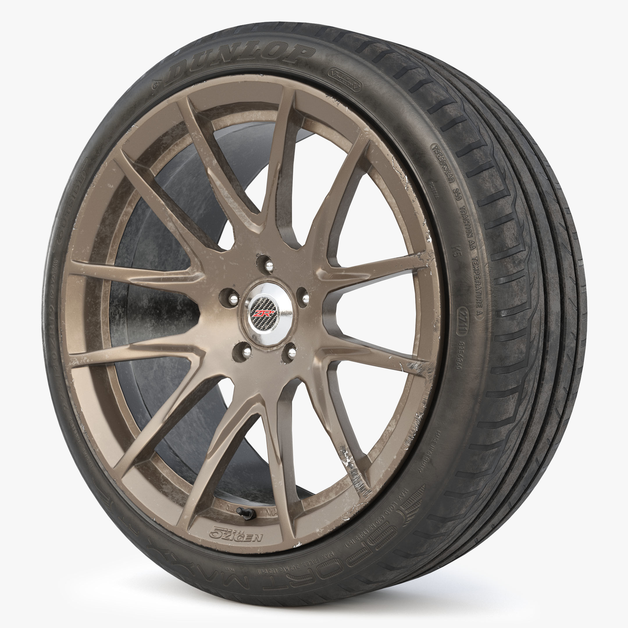 3D model Rim 5Zigen ZR and Tire Dunlop Sport Maxx Low Poly VR / AR ...