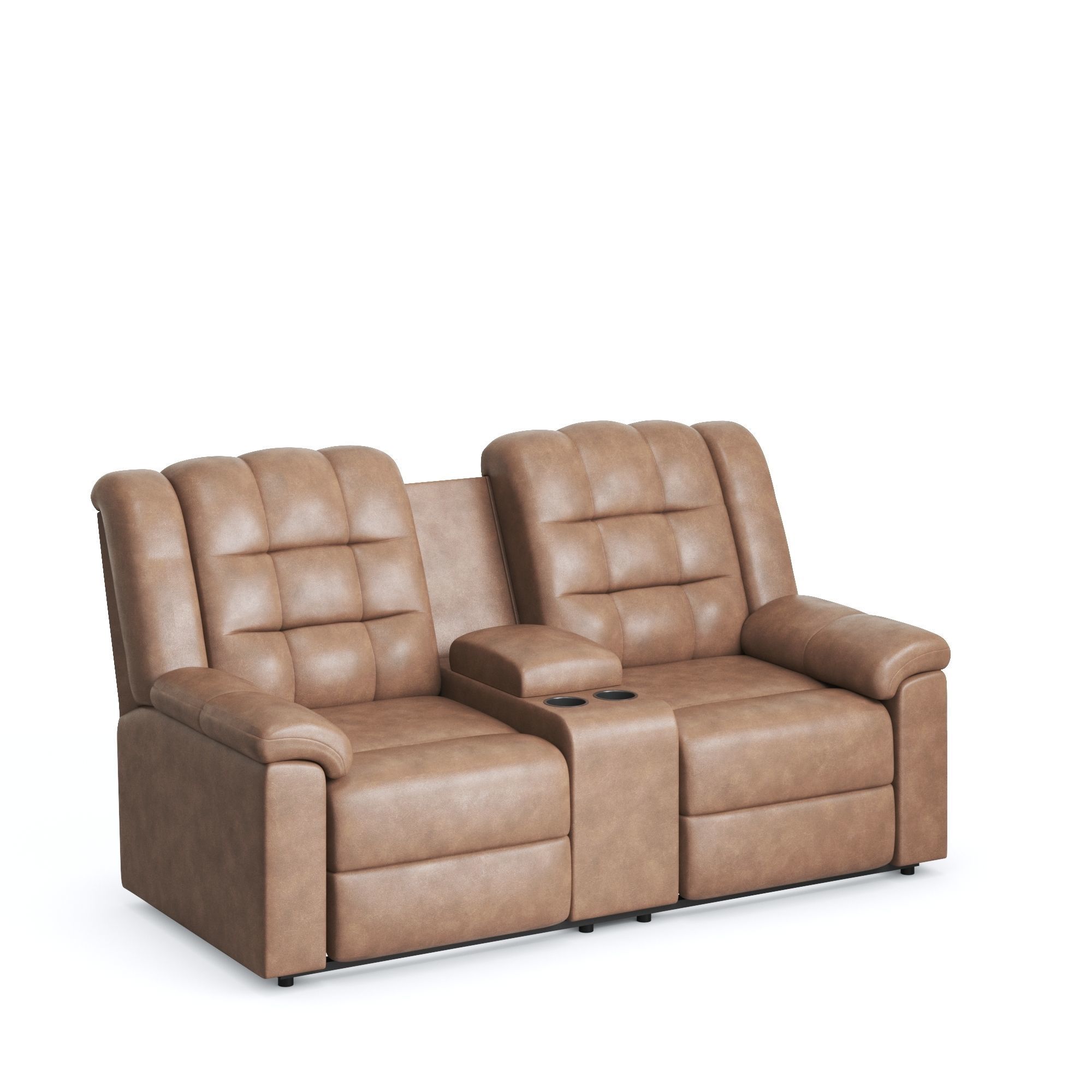 Brown Leather Double Rec Loveseat w Console 3D model | CGTrader