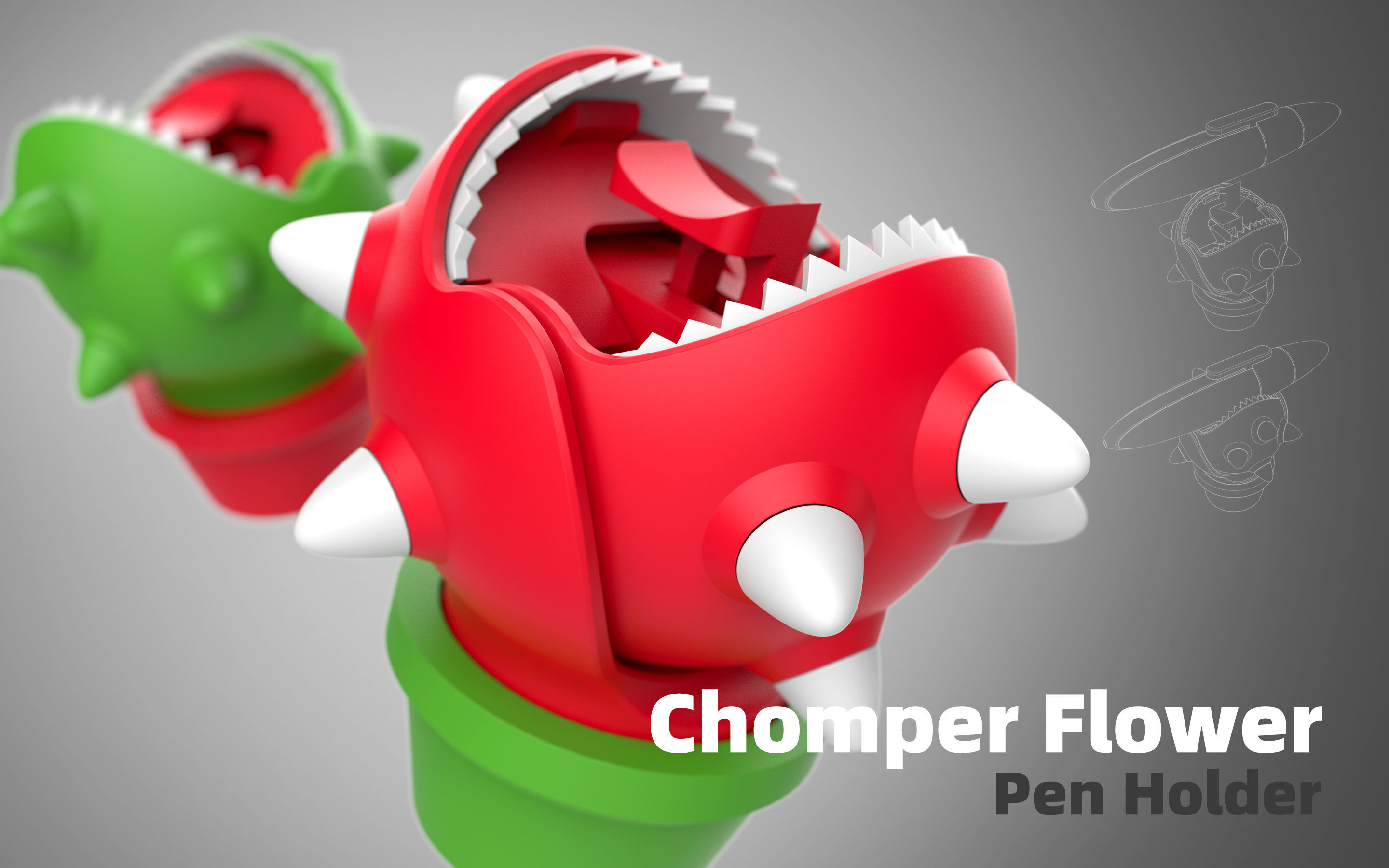 Chomper Flower Pen Holder 3D model 3D printable | CGTrader