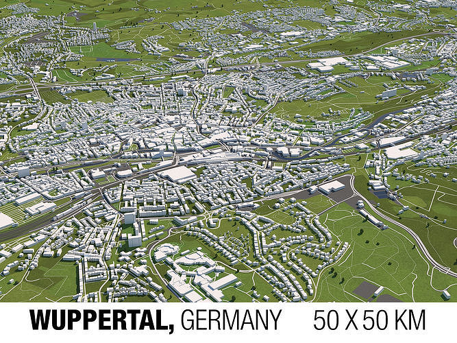Wuppertal Germany 50x50km 3D City Map 3D model | CGTrader