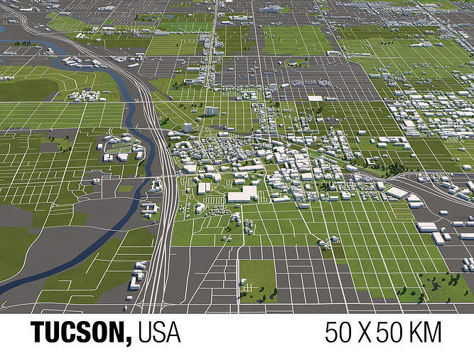 Tucson 50x50km 3D City Map 3D model | CGTrader