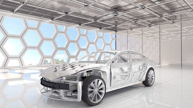 Tesla Model S Frame and Chassis in the interior model 3D model rigged ...