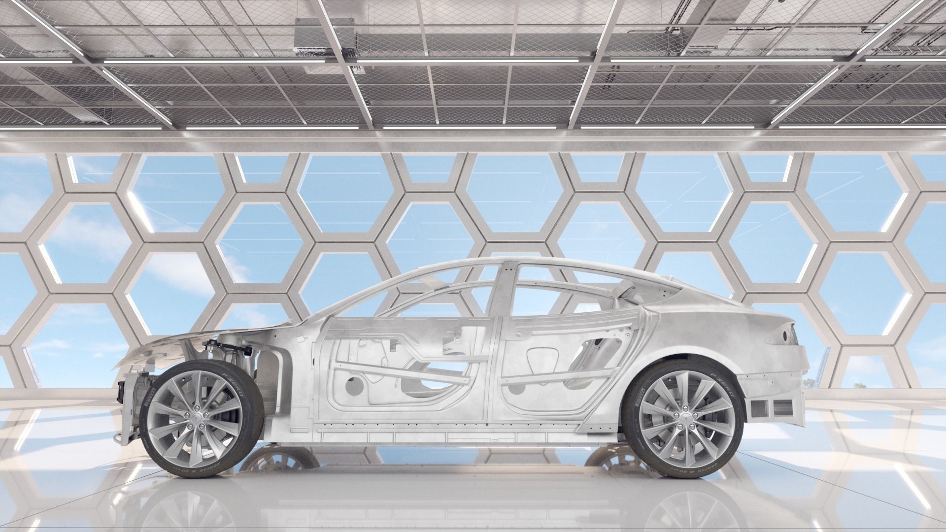 Tesla Model S Frame and Chassis in the interior model 3D model rigged ...