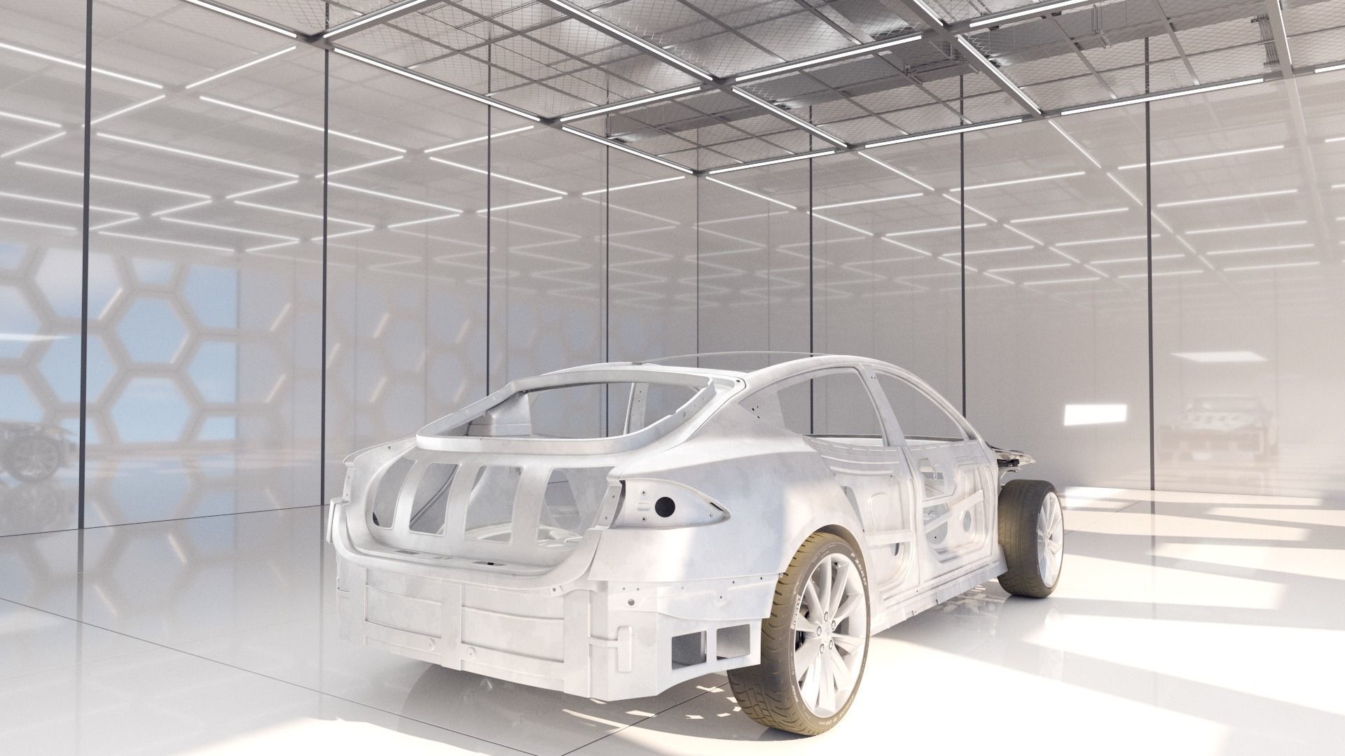 Tesla Model S Frame and Chassis in the interior model 3D model rigged ...
