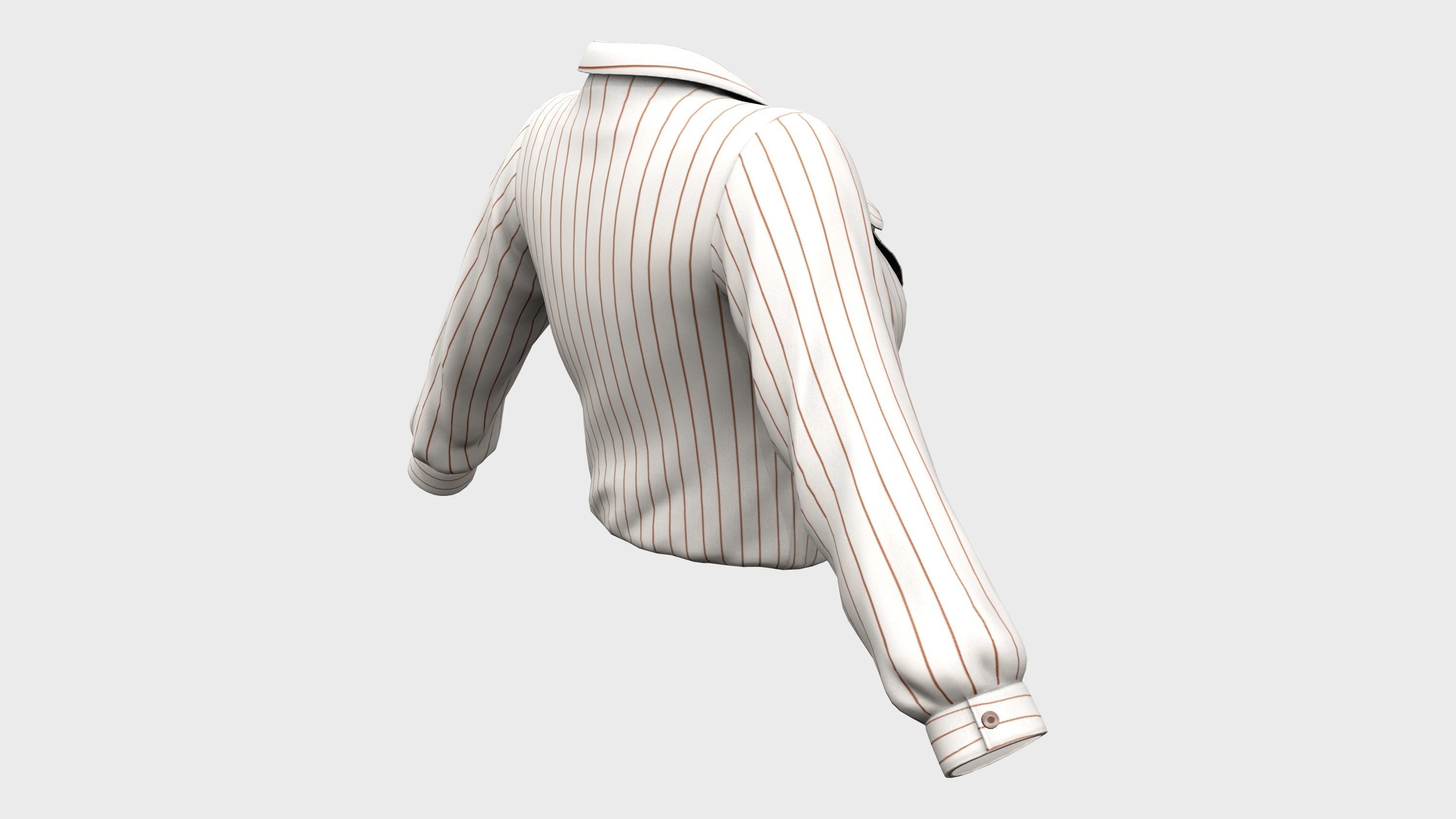 3D model Flaring Collar Long Sleeve Tucked In Striped Formal Shirt VR ...