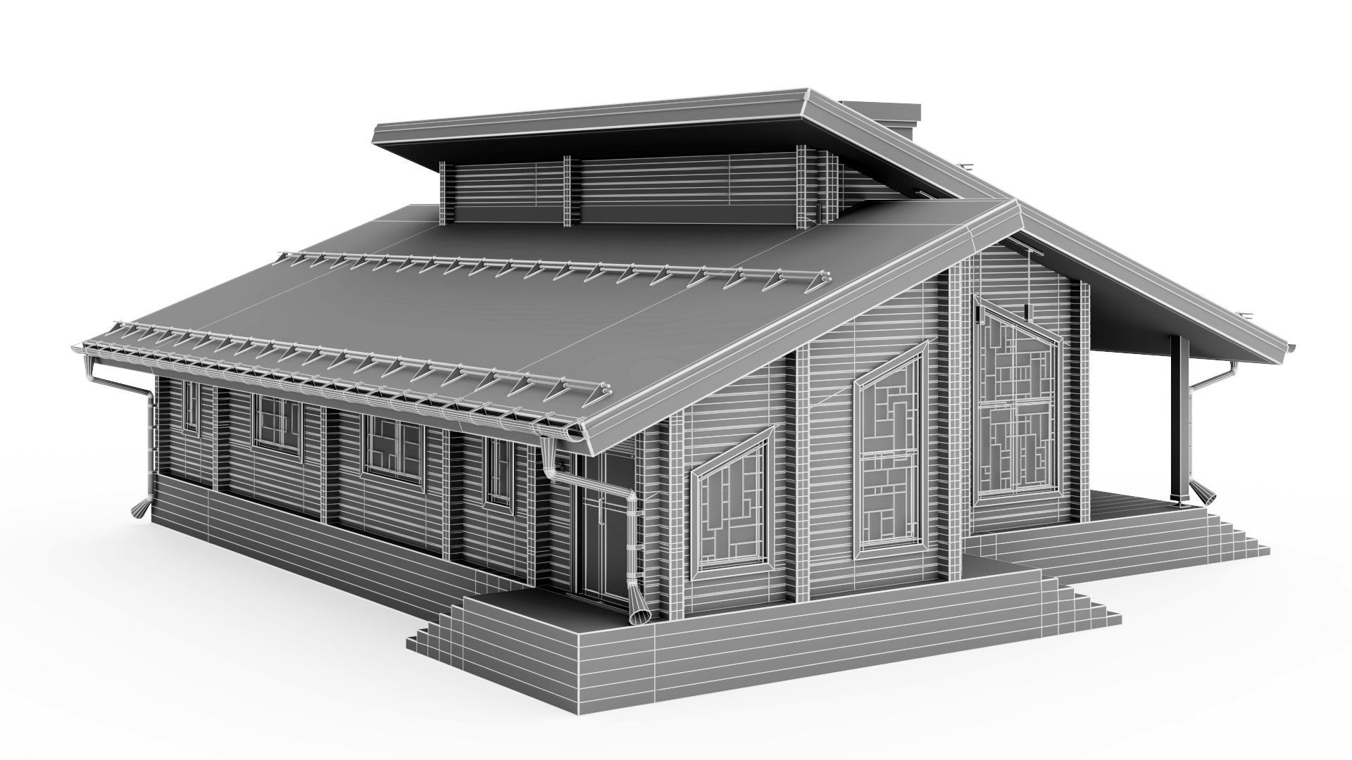 Glued beam house 3D model | CGTrader