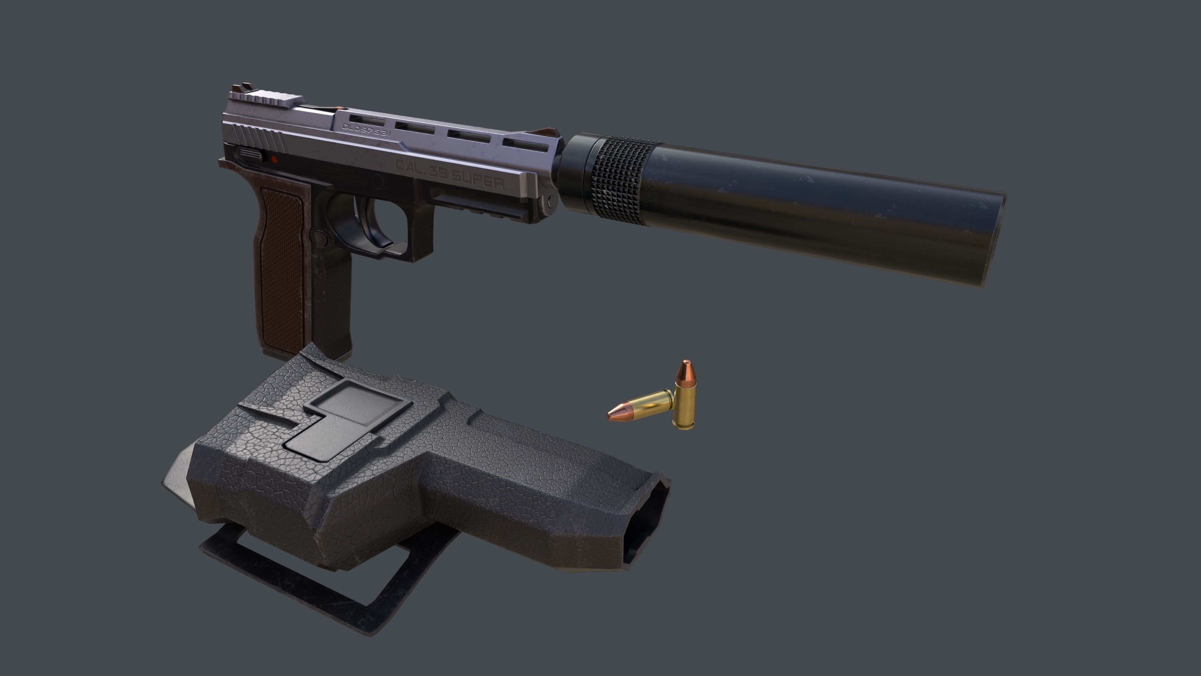 3D model Pistol LR2 with Silencer and Holster VR / AR / low-poly | CGTrader