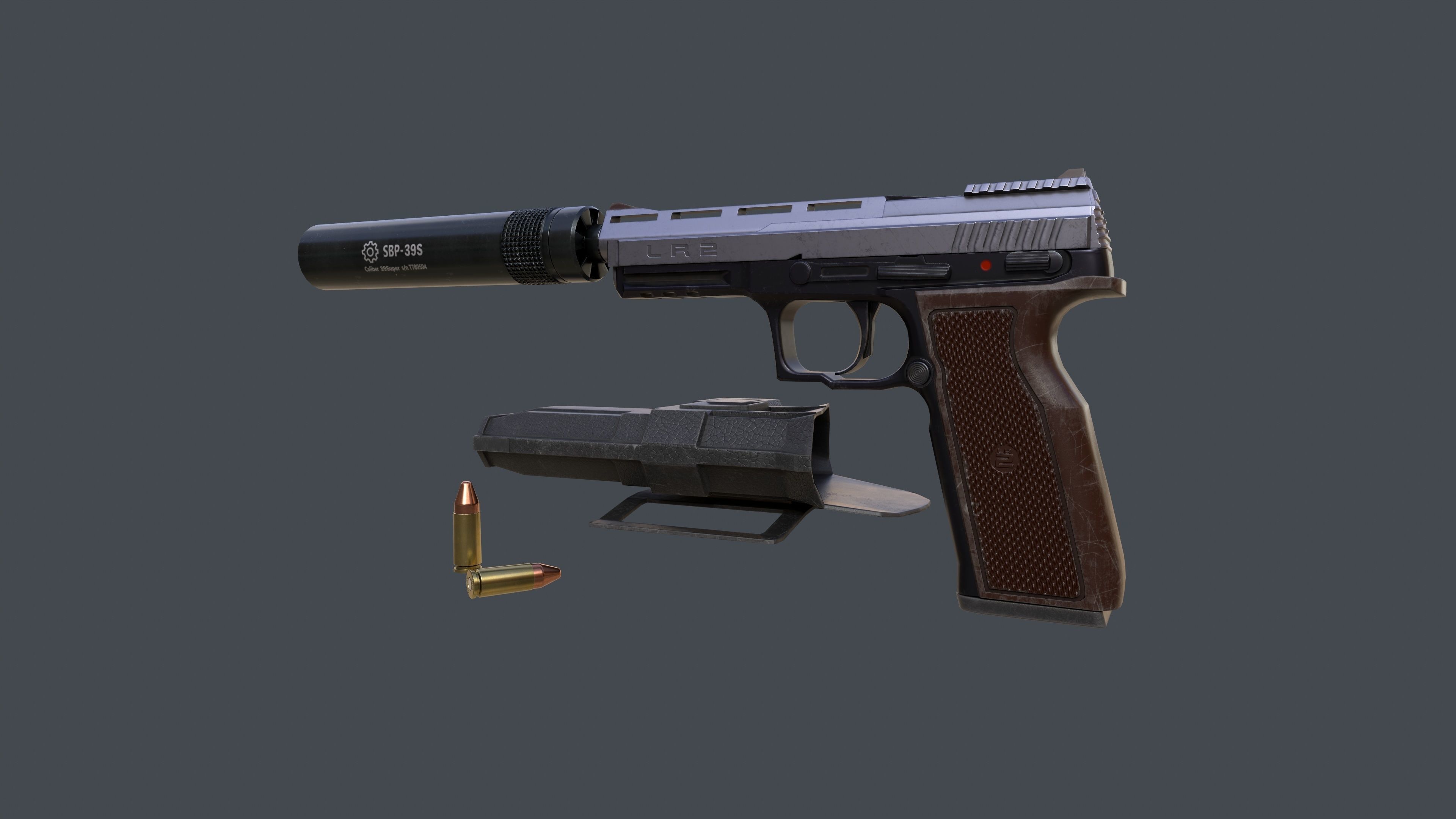 3D model Pistol LR2 with Silencer and Holster VR / AR / low-poly | CGTrader