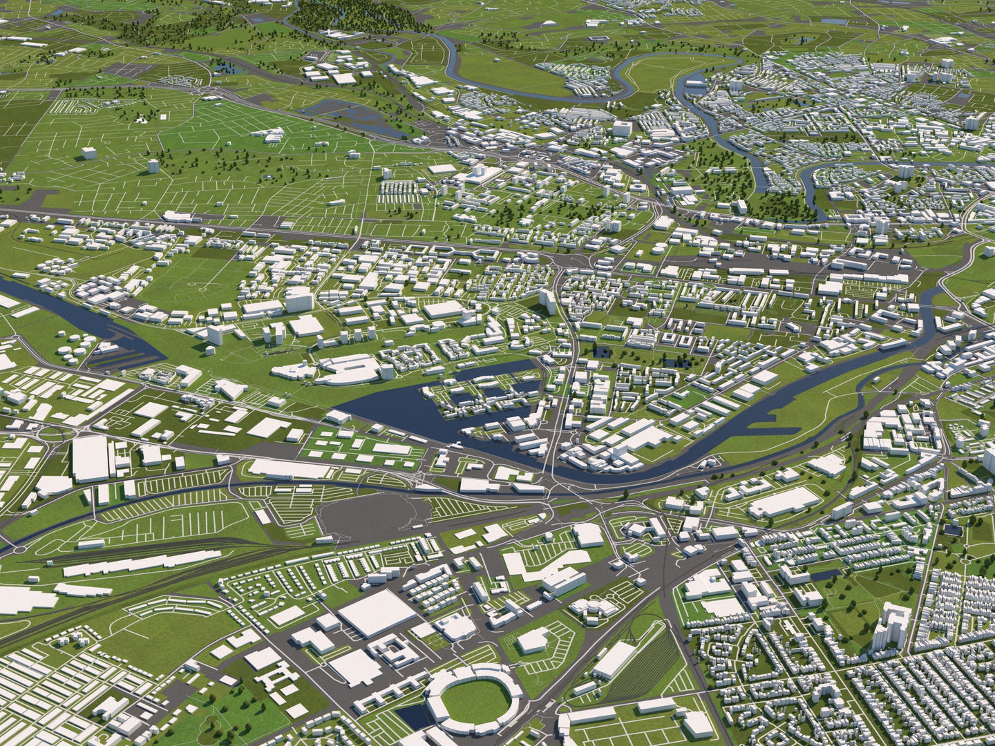 Manchester 50x50km 3D City Map 3D model | CGTrader