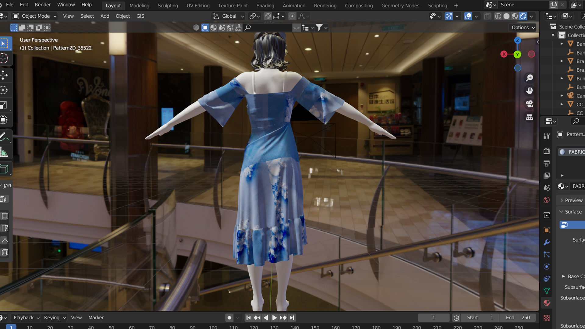 Blue florist cotton ruffles party dress 3D model | CGTrader