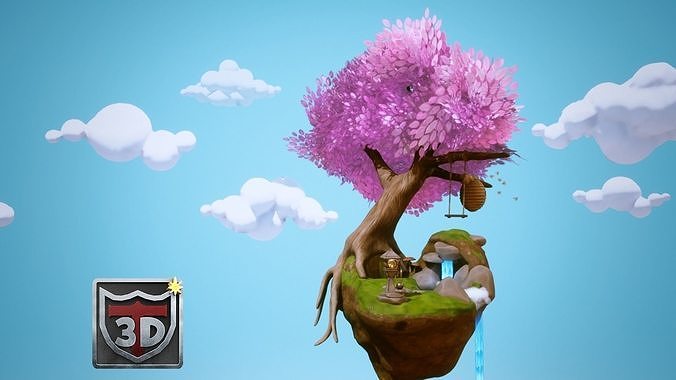 3D model Stylized Tranquil Cherry Tree Scene Environment VR / AR / low ...