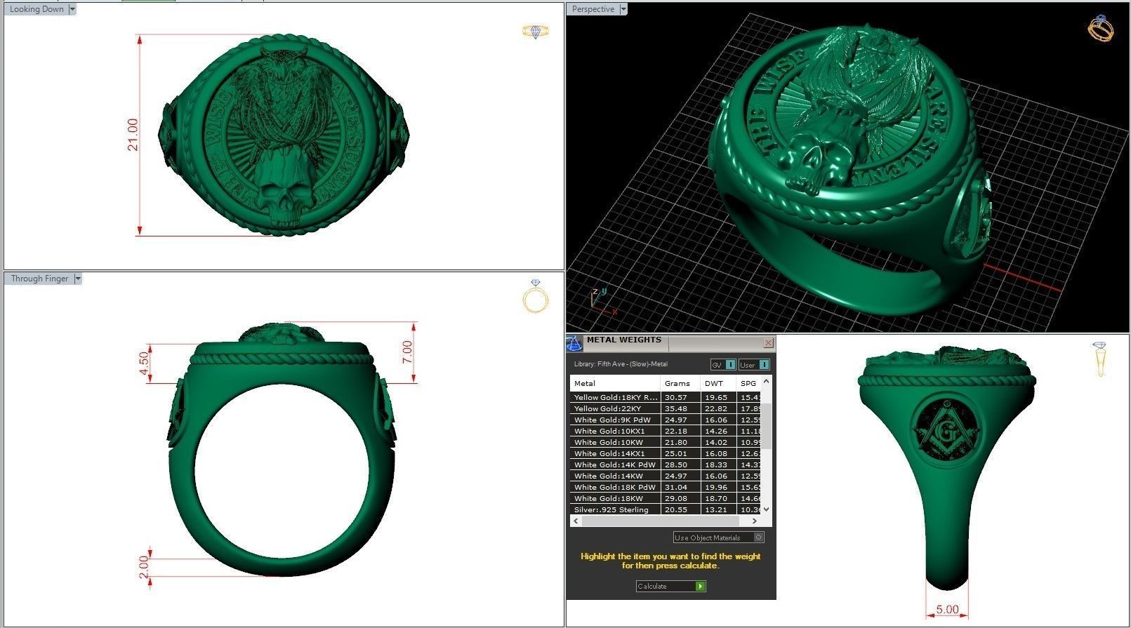 Owl Skull Mason Square Compass Signet 3d Model 3d Printable Cgtrader