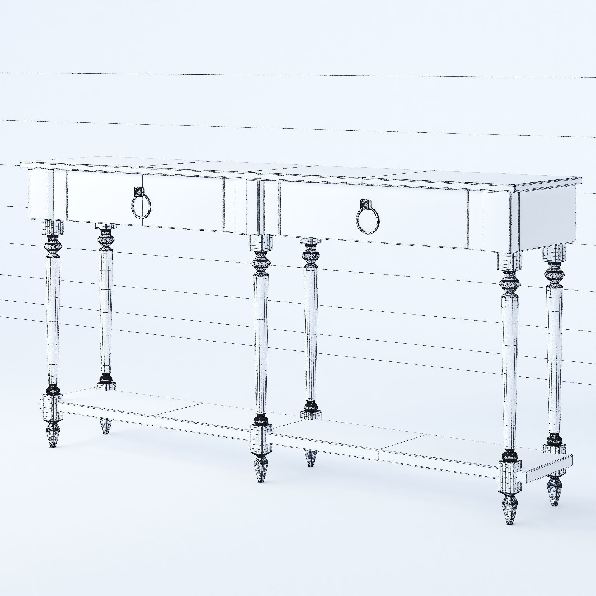 Rustic Narrow Console Table with Drawers 3D model | CGTrader