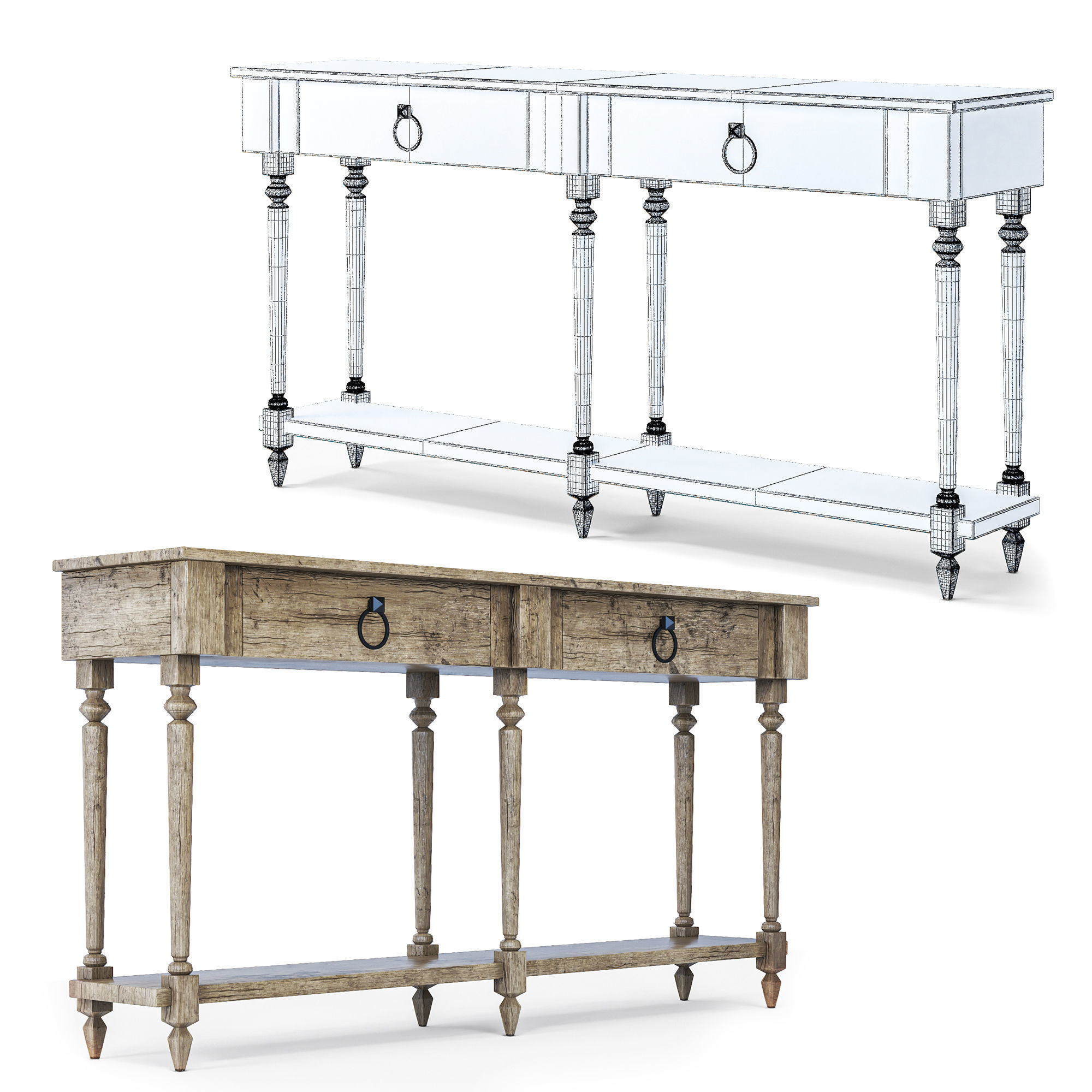 Rustic Narrow Console Table with Drawers 3D model | CGTrader