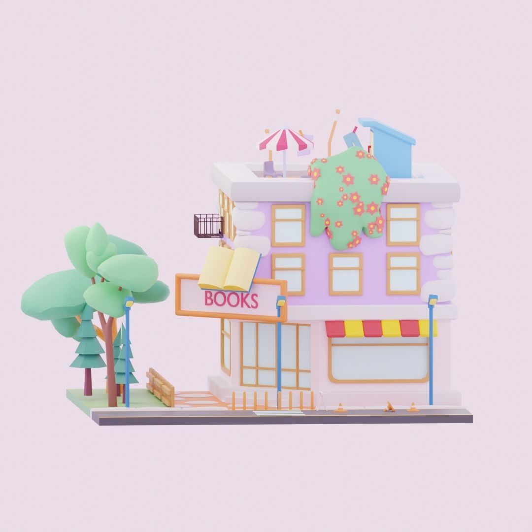 3D model Cute Library VR / AR / low-poly | CGTrader