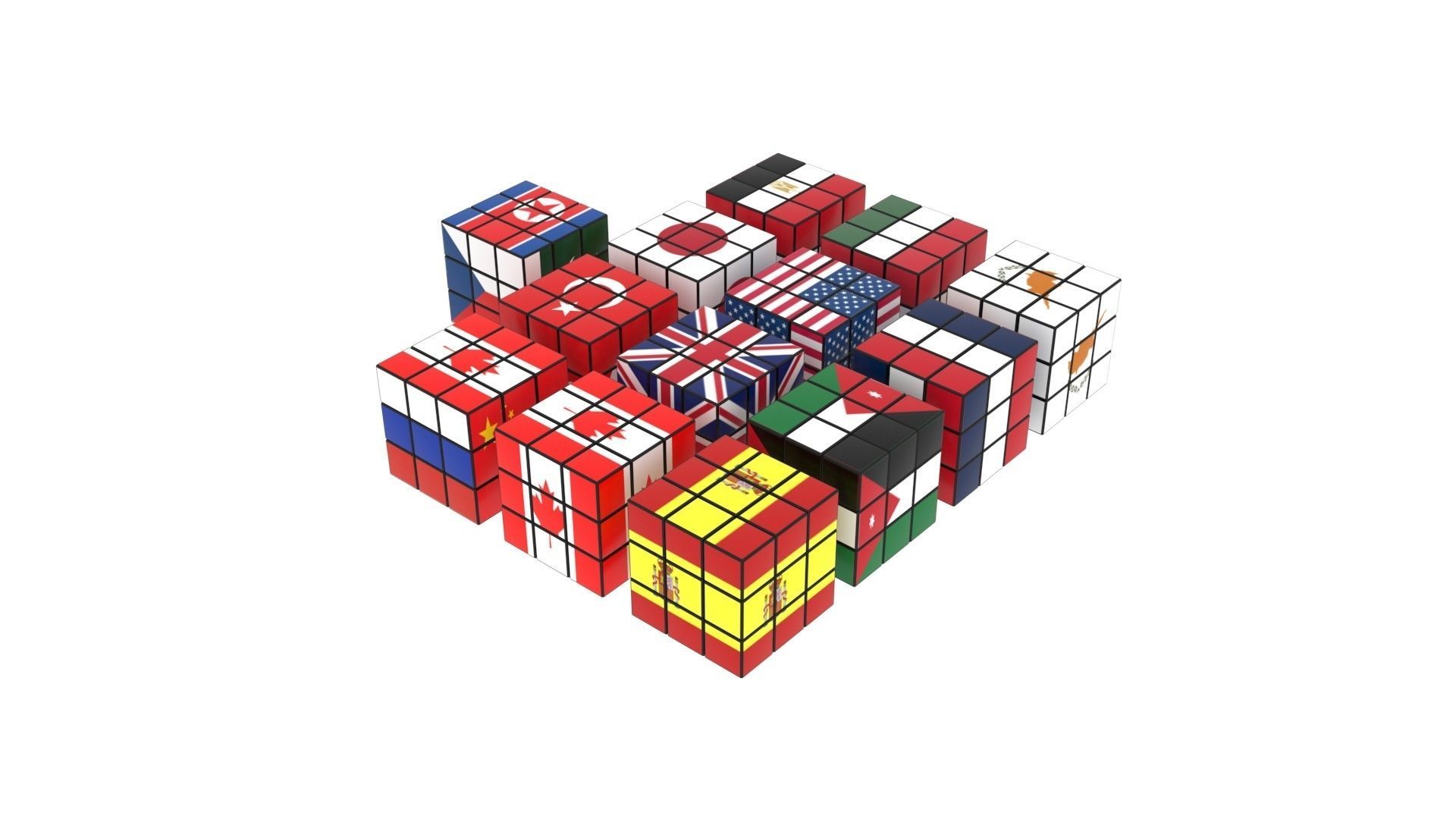 Rubiks Cubes With Flags Set 3D model | CGTrader