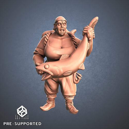Fishmonger fisherman holding fish 3D model 3D printable | CGTrader