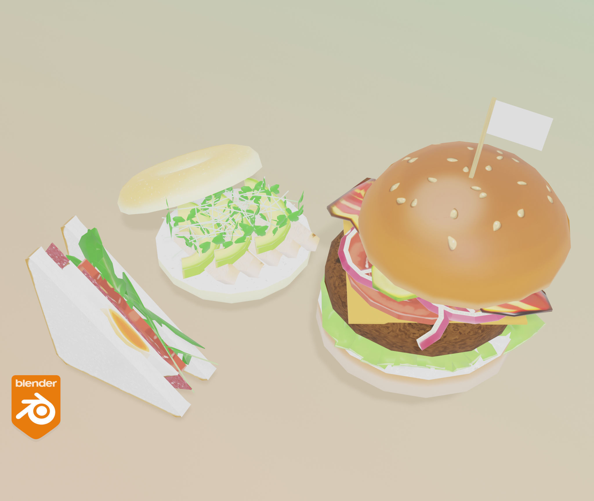 3D model Sandwich create set -Bread and ingredient- VR / AR / low-poly ...
