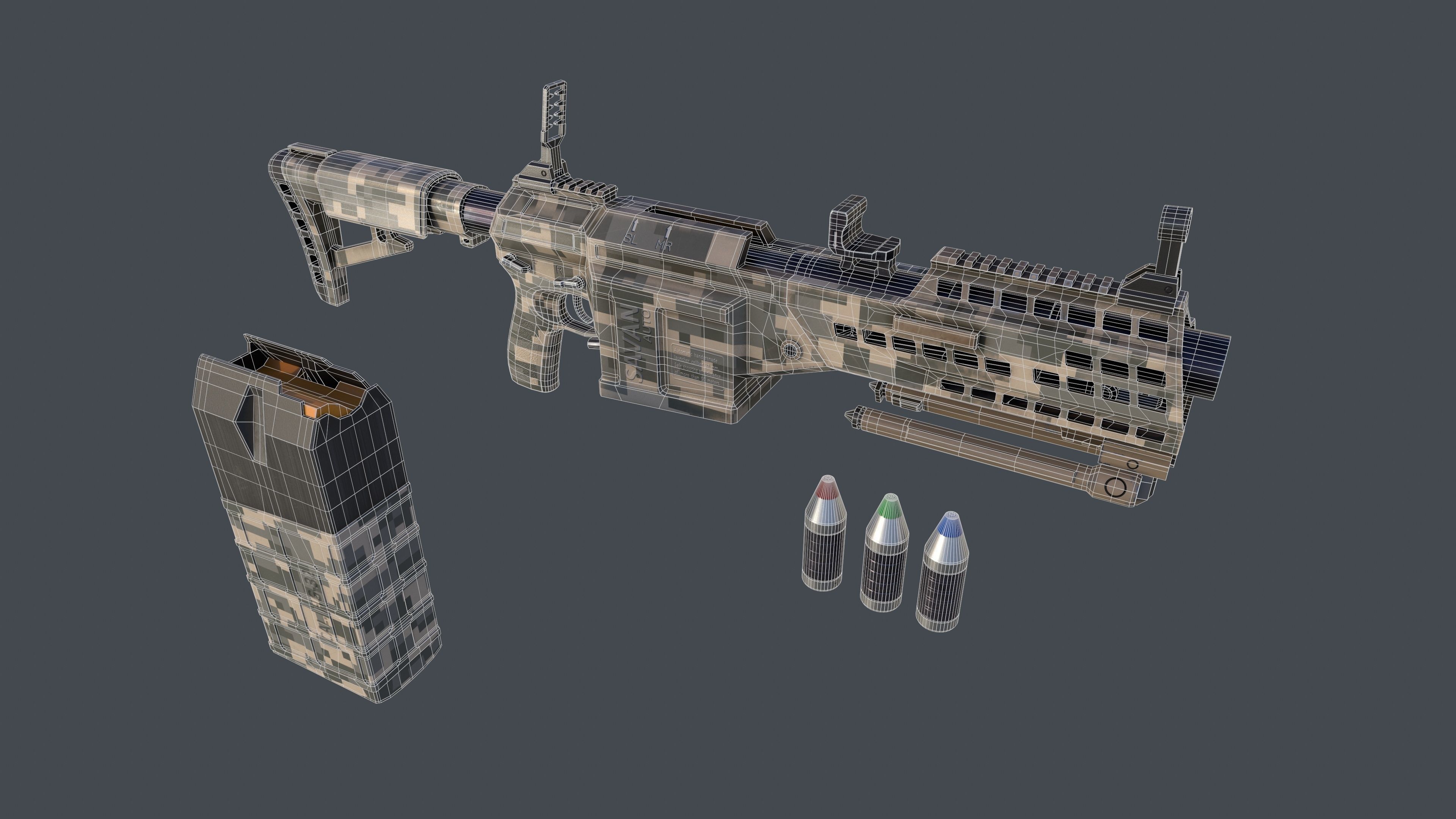 3D model Automatic Grenade Launcher Savan Caliber 32mm Pixel VR / AR ...