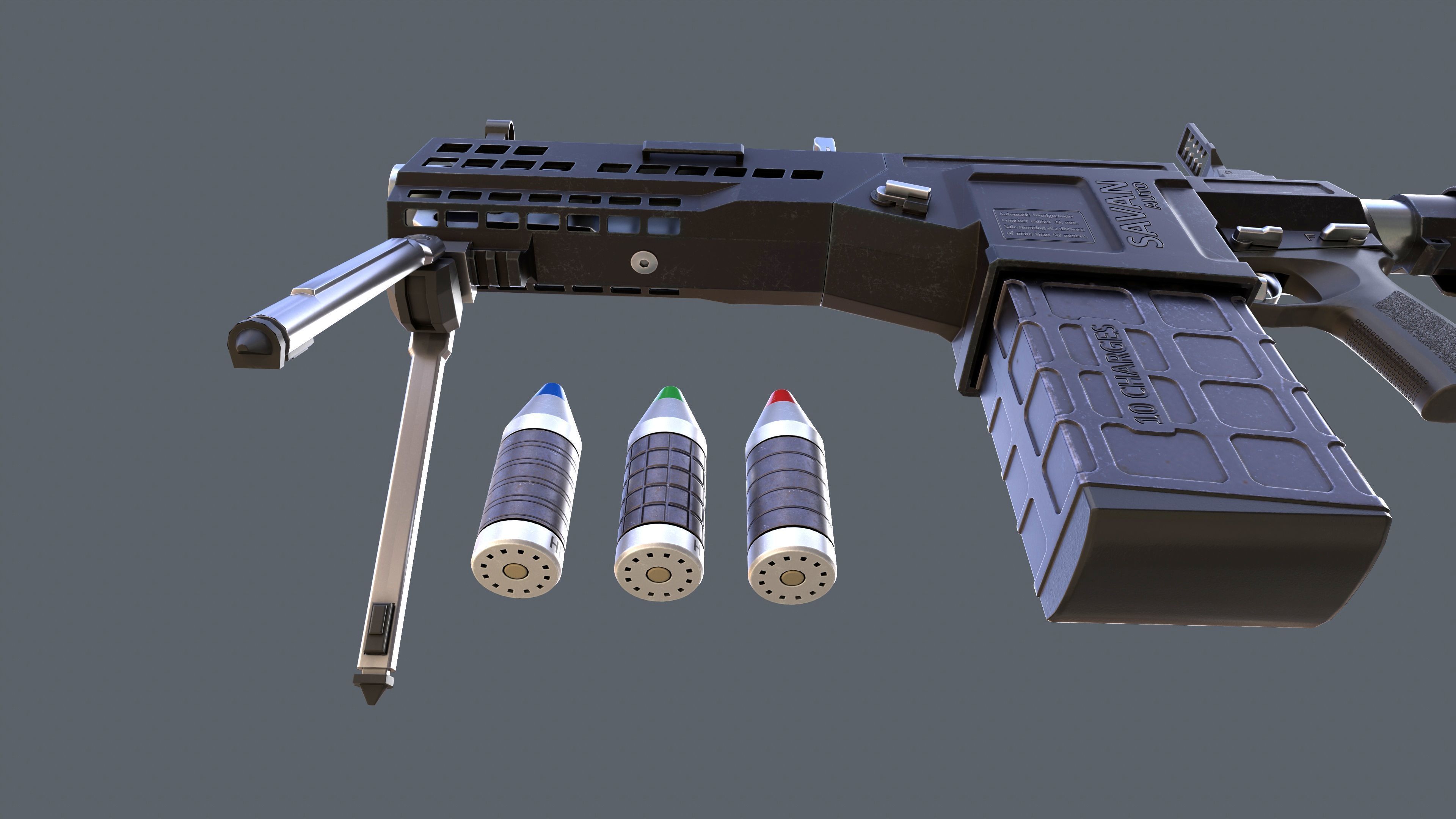 3D model Automatic Grenade Launcher Savan Caliber 32mm Steel VR / AR ...