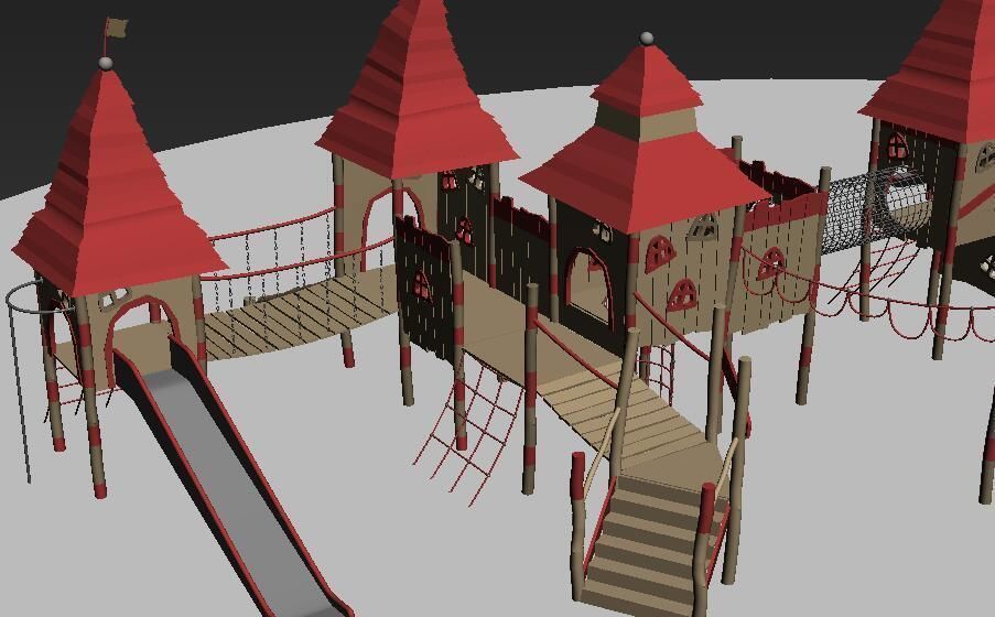 Forest castle wooden playground set 3D model | CGTrader