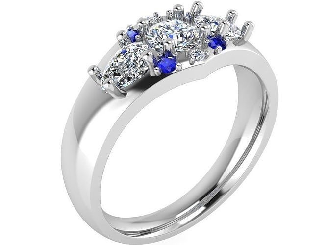 Modest Diamond ring with blue stones 2589 3D print model 3D model 3D ...