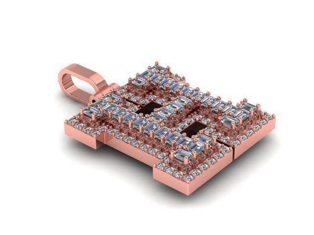 Letter H Emerald Diamond pendant 2 layer 3D model | CGTrader