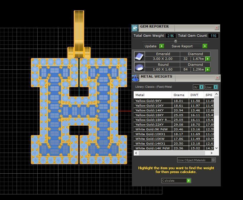 Letter H Emerald Diamond pendant 2 layer 3D model | CGTrader