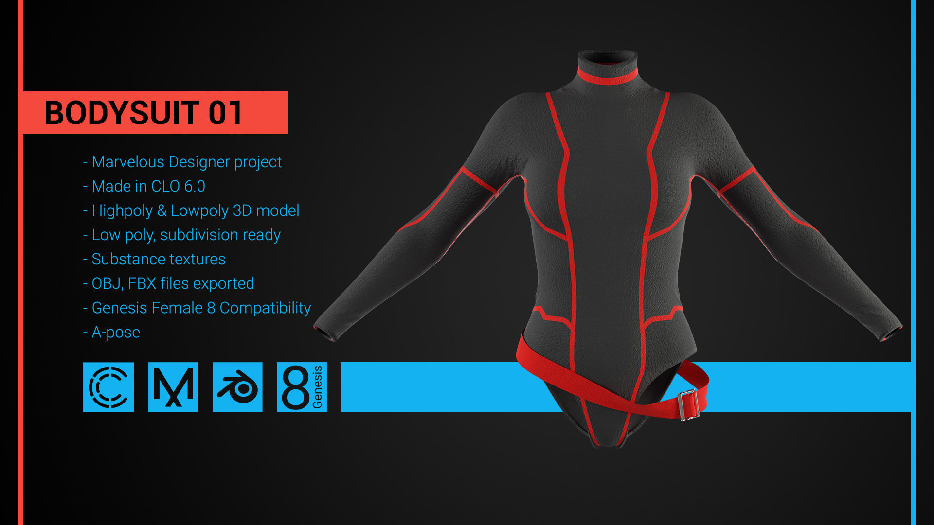 3D model Bodysuit Marvelous Designer CLO project VR / AR / low-poly ...