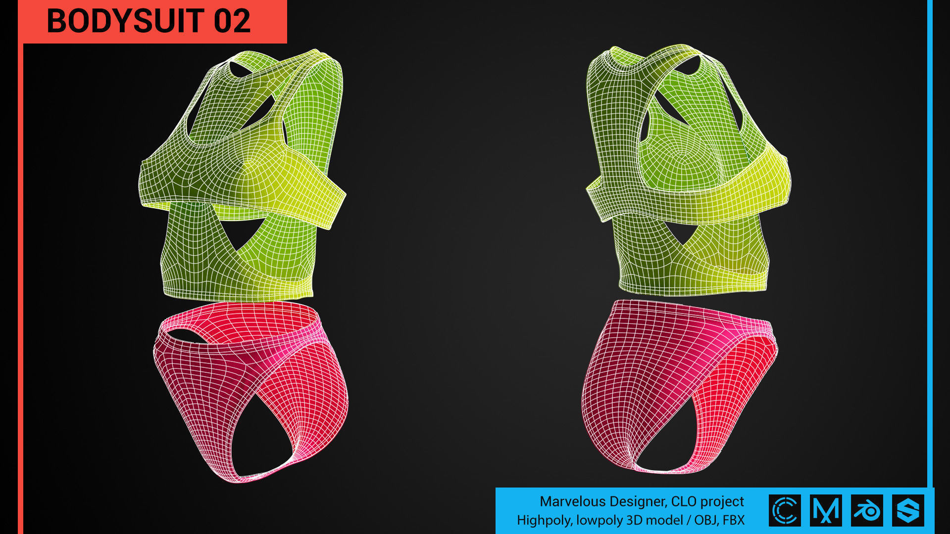3D model Bodysuit 02 Marvelous Designer CLO project VR / AR / low-poly ...