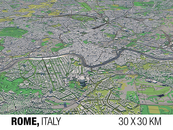 Rome 30x30km City Map 3D model | CGTrader