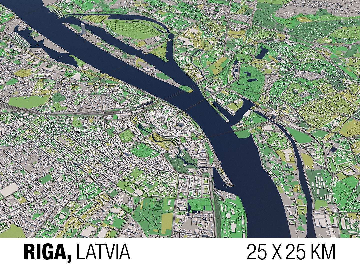 Riga Latvia 25x25km City Map 3D model | CGTrader