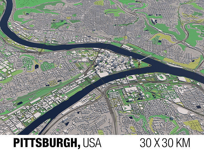 Pittsburgh 30x30km City Map 3D model | CGTrader