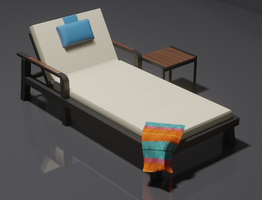Sunbed model with towel and table 3D model | CGTrader