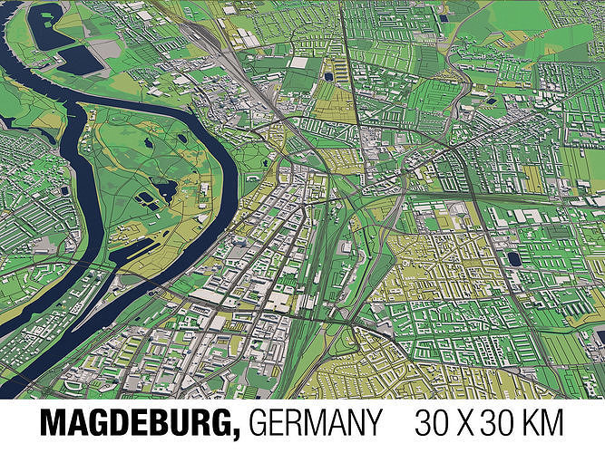 Magdeburg Germany 30x30km City Map 3D model | CGTrader