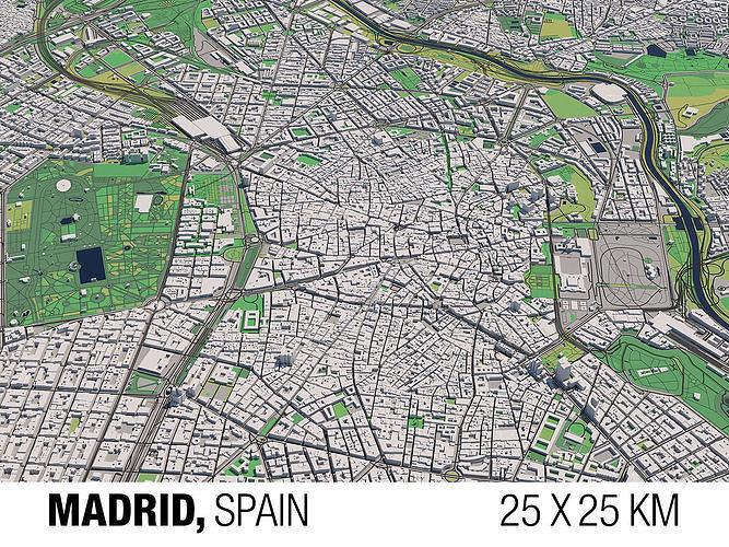 Madrid Spain 25x25km City Map 3D model | CGTrader